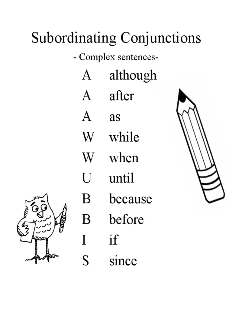 Subordinating Conjunctions Aaawwubbis Student Sheet | PDF