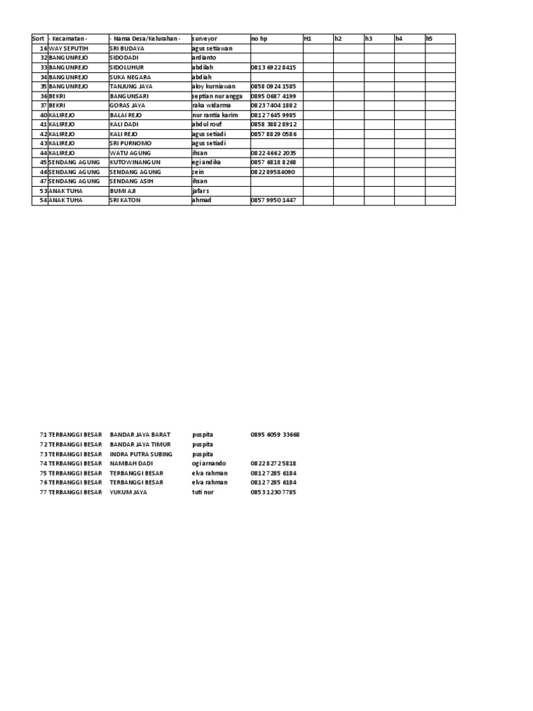 Data Surveyor Kecamatan dan Desa | PDF