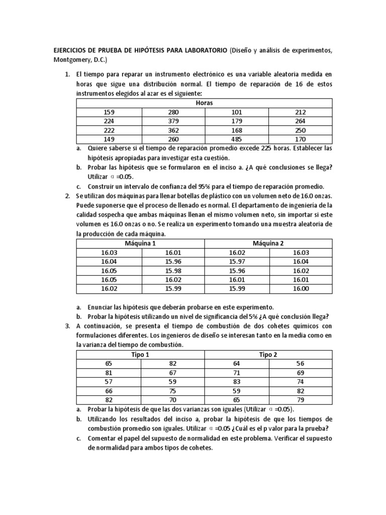 Ejercicios de Prueba de Hipótesis para Laboratorio | PDF | Hipótesis ...