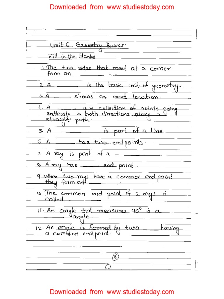 CBSE Class 5 Mathematics Worksheet - Geometry Basics PDF | PDF