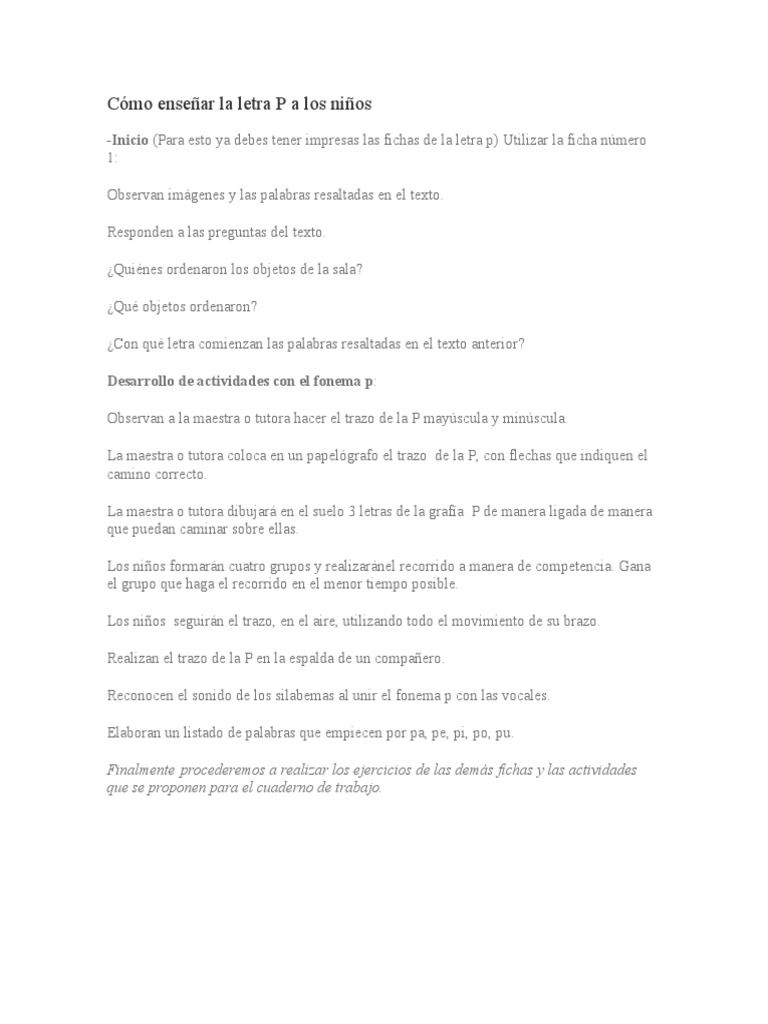 Cómo Enseñar La Letra P A Los Niños | PDF