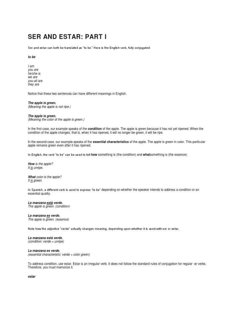 Ser and Estar - Lesson | PDF | Verb | Morphology