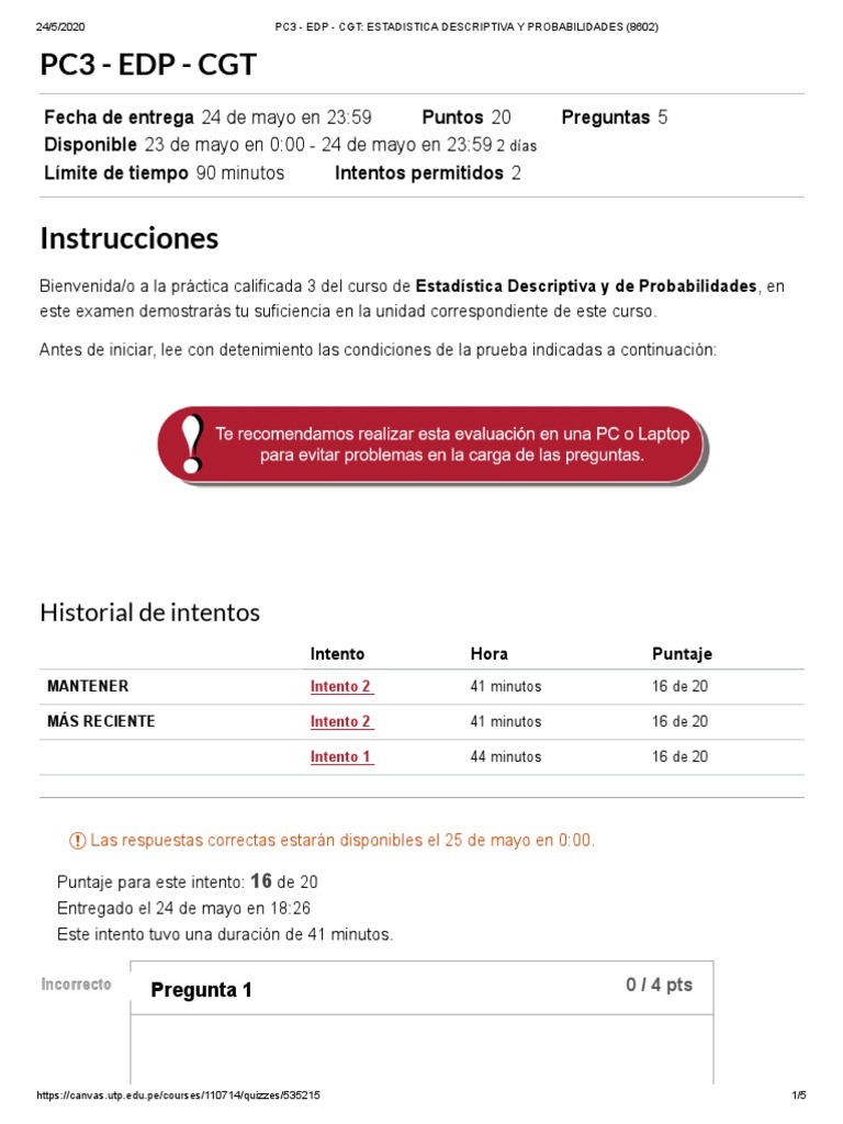 PC3 - Edp - CGT - Estadistica Descriptiva y Probabilidades (8602) | PDF | Estadísticas