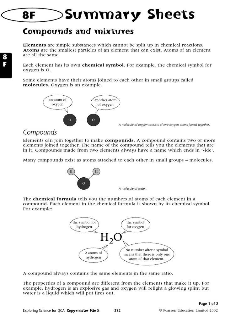 Summary Sheets: Compounds and Mixtures | PDF | Chemical Substances ...