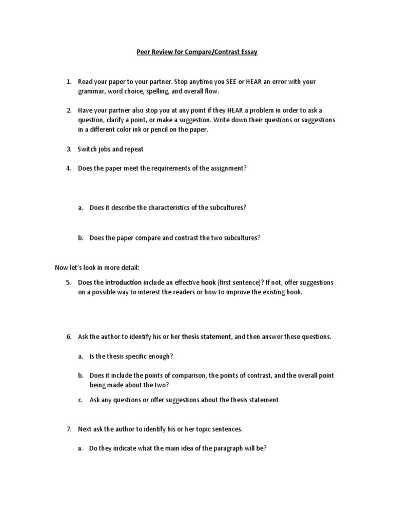 Peer Review Guide for Compare/Contrast Essay | PDF | Question | Essays