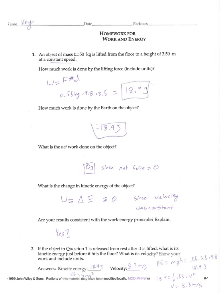 Conservation of Energy Worksheet Key | PDF