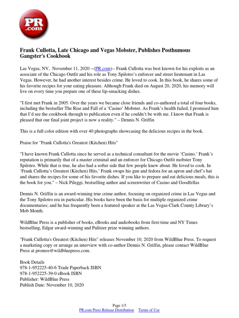 Frank Cullotta, Late Chicago and Vegas Mobster, Publishes Posthumous ...