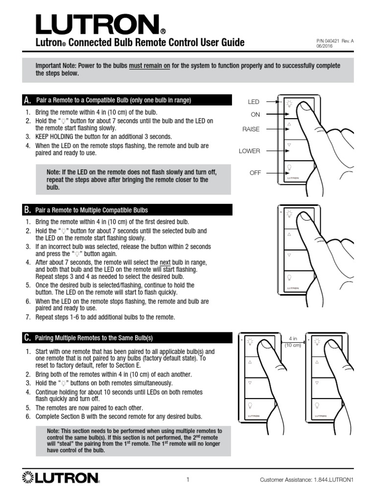 Lutron Connected Bulb Remote Control User Guide: Pair A Remote To A ...