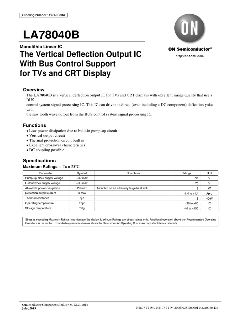 The Vertical Deflection Output Ic With Bus Control Support For Tvs and ...