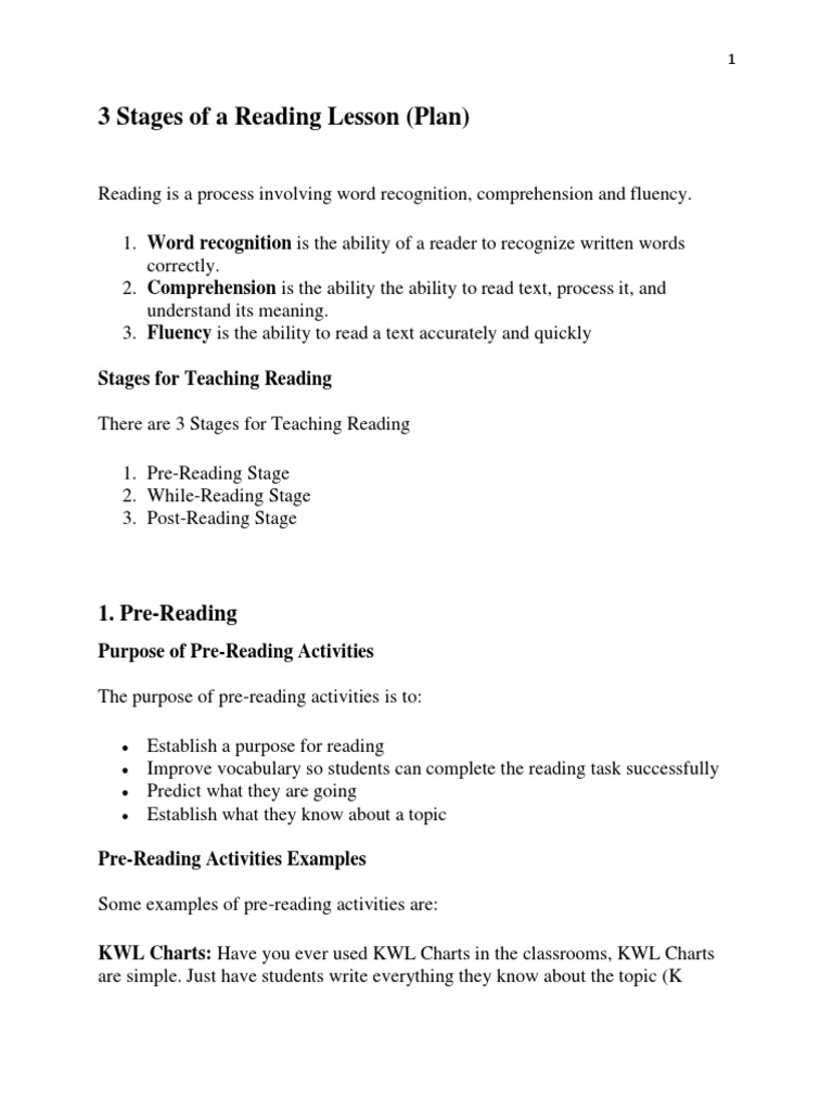 3 Stages of A Reading Lesson (Plan) | PDF | Reading Comprehension ...