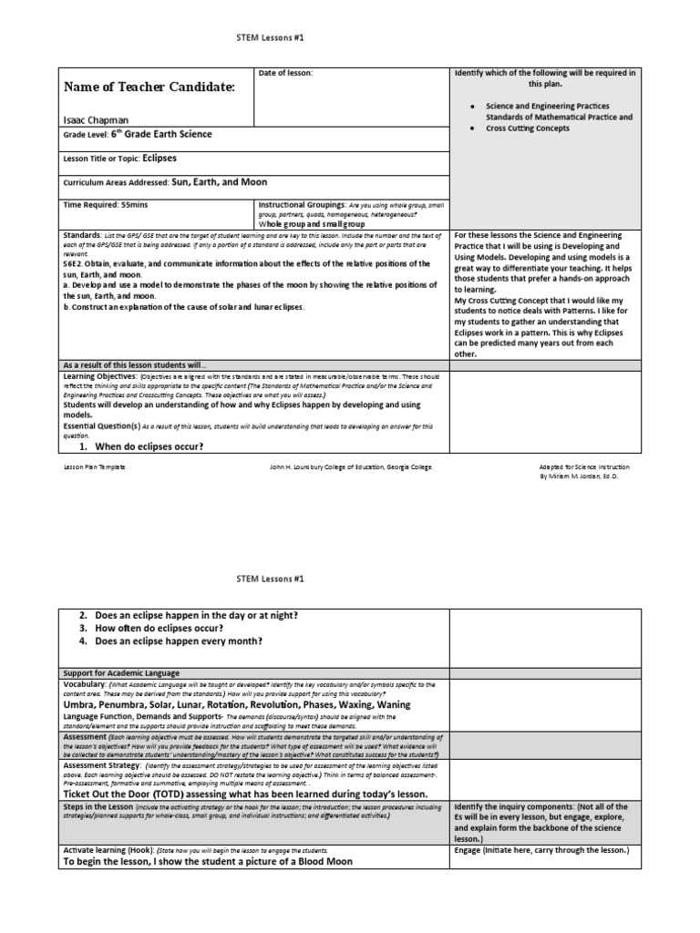 Stem Lesson 1 | Download Free PDF | Eclipse | Lesson Plan