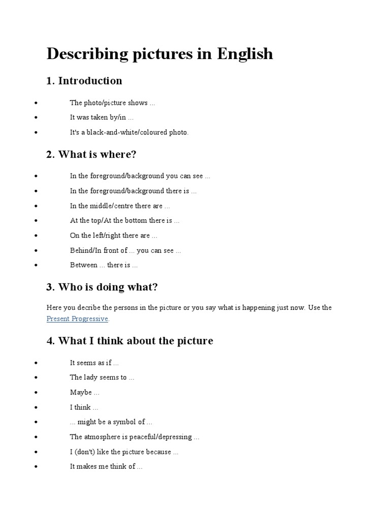 Describing Pictures in English | PDF | Language Arts & Discipline