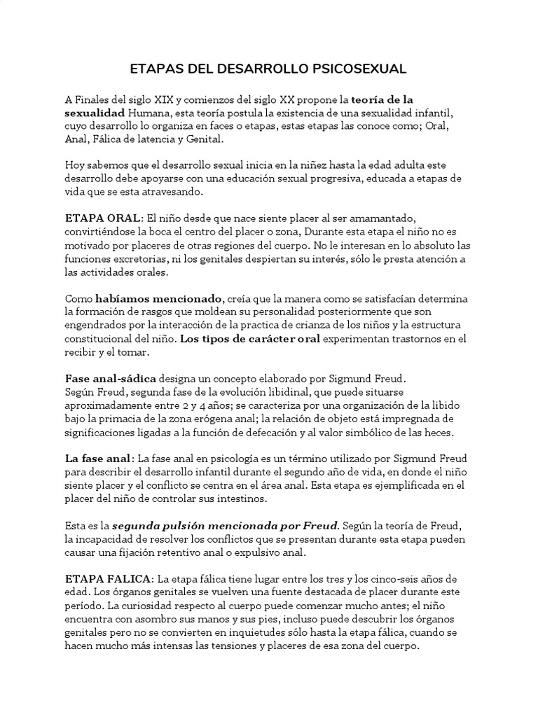 Etapas Del Desarrollo Psicosexual | PDF | Ciencias del comportamiento | Sicología