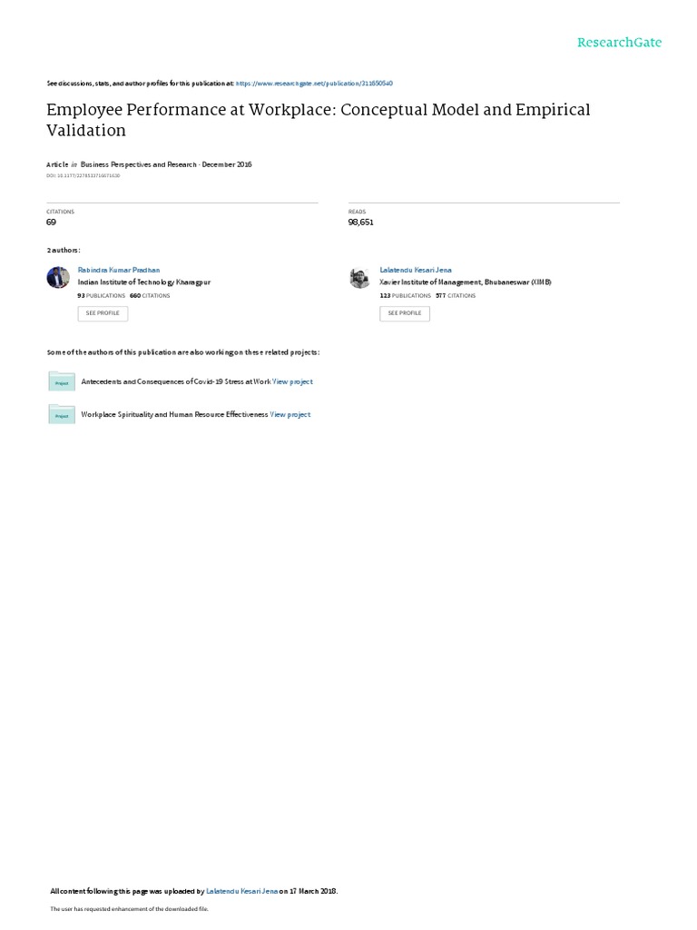 Employee Performance at Workplace Conceptual Model | PDF | Structural ...
