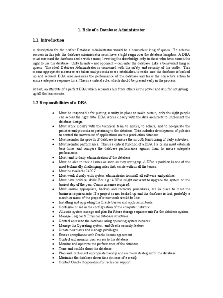 Role of A Database Administrator | PDF | Oracle Corporation | Databases