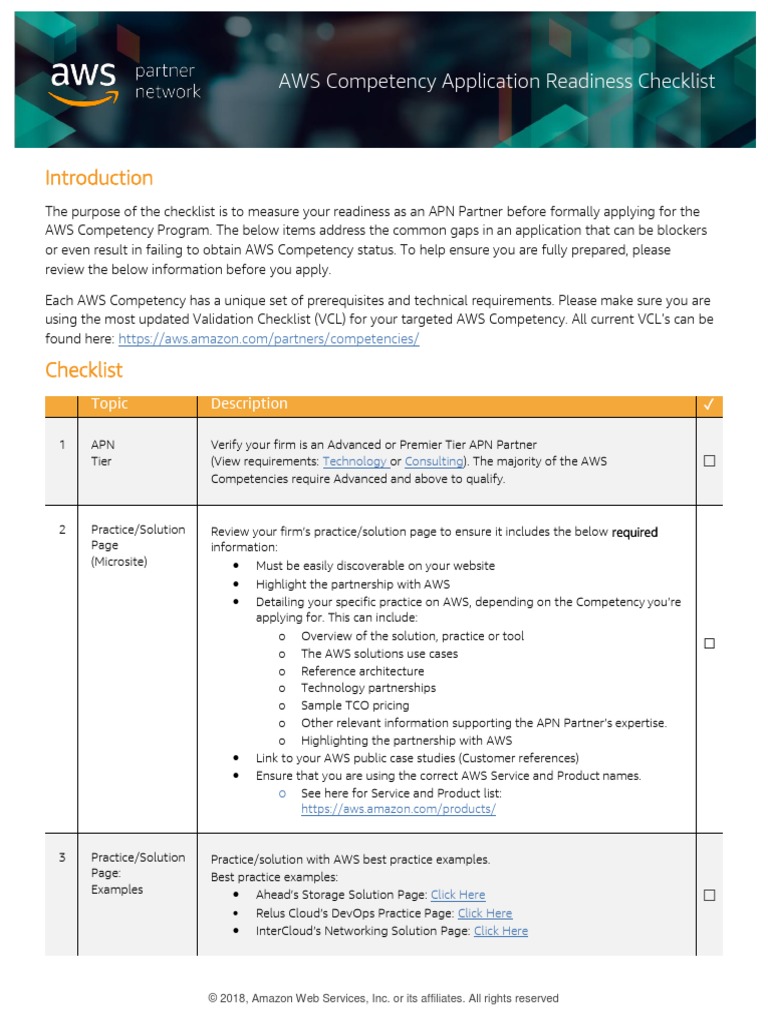 AWS Competency Application Readiness Checklist: Topic Description | PDF ...