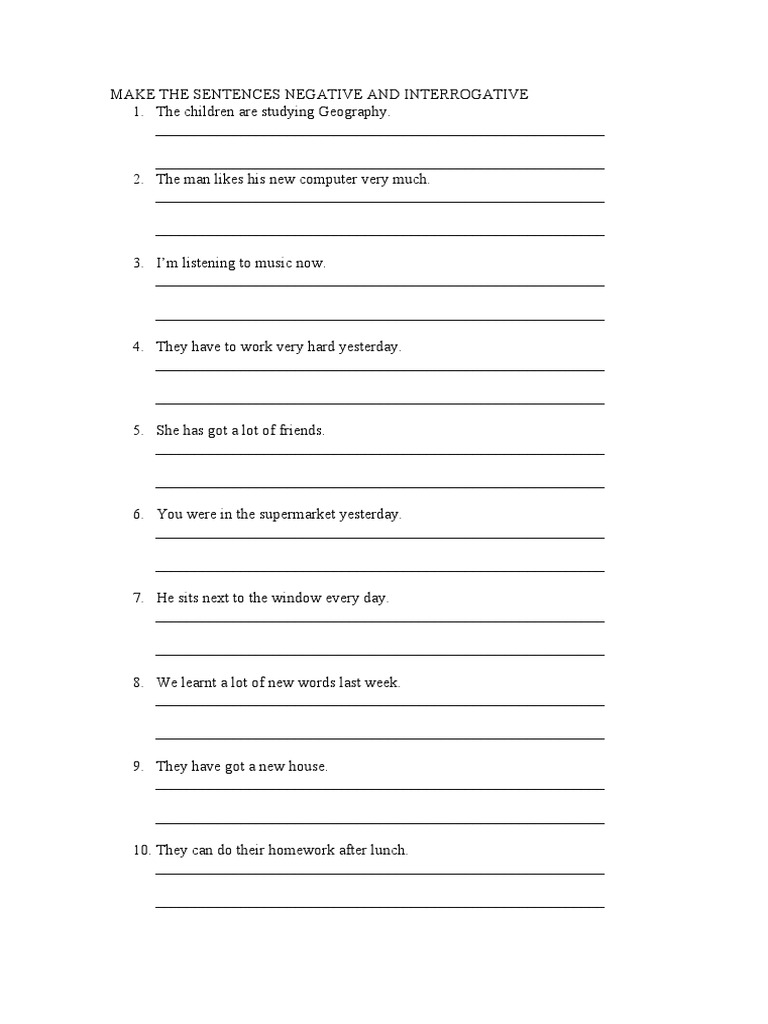 Make The Sentences Negative and Interrogative | PDF | Career & Growth ...