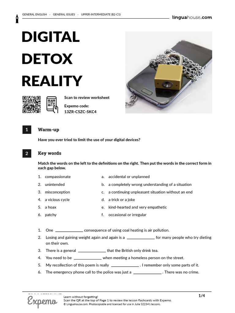 Digital Detox Reality British English Student Ver2 BW | PDF | Social ...