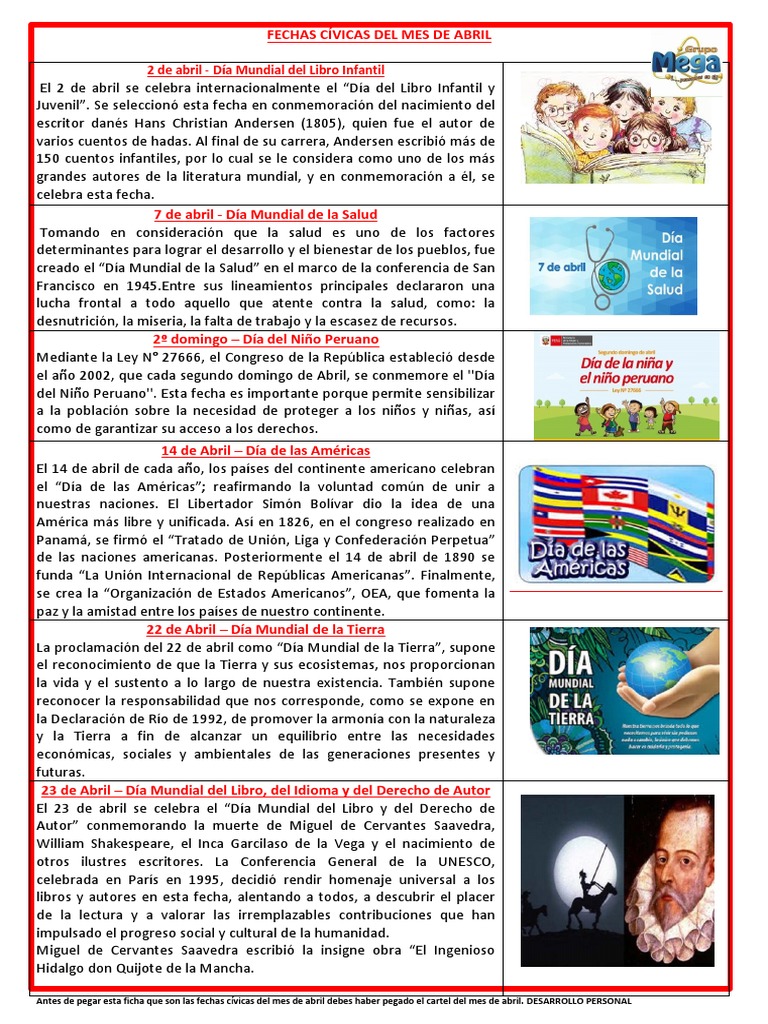 Fechas Cívicas Del Mes de Abril | PDF