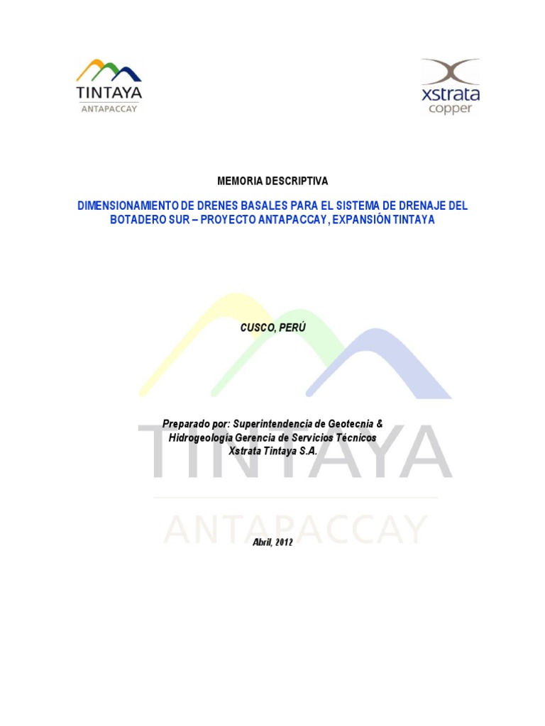 MEMORIA TECNICA DRENES BASALES - Dren Principal | PDF | Permeabilidad ...