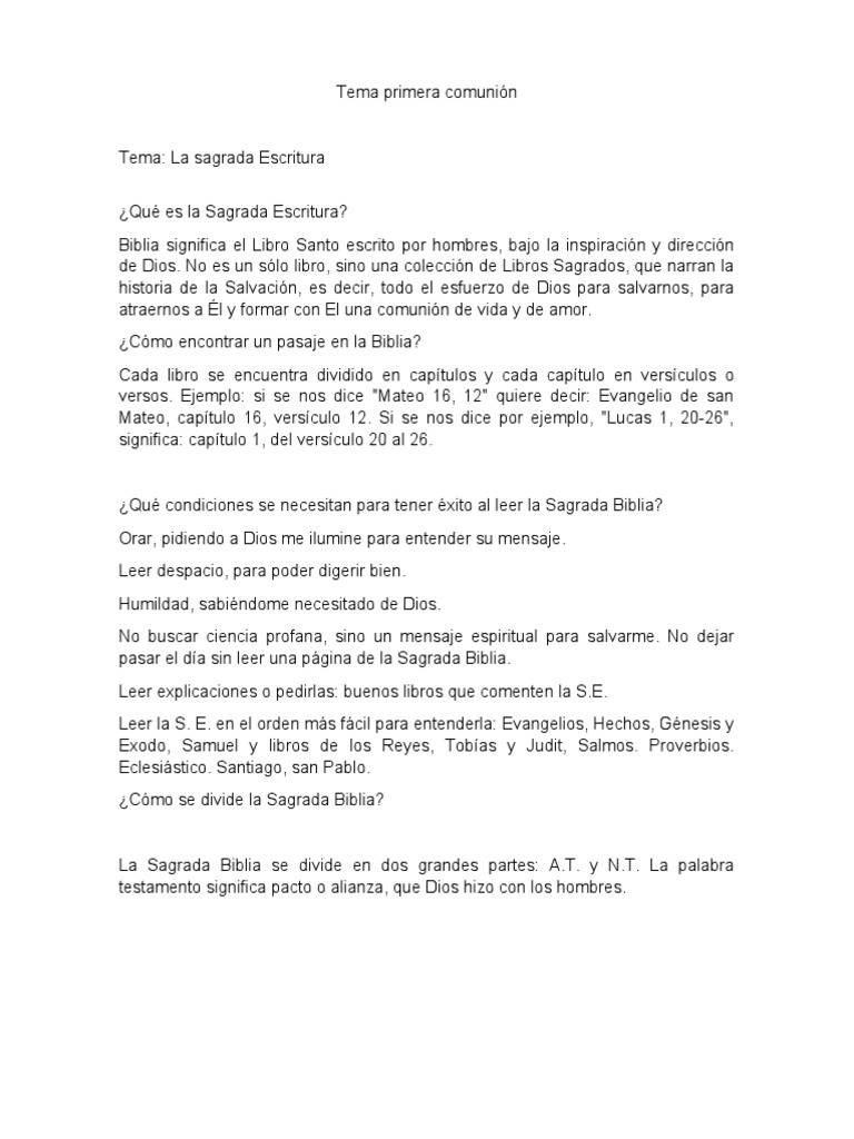 Tema Primera Comunión | PDF | Viejo Testamento | Biblia