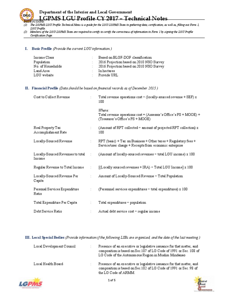 Form 1 LGU Profile Technical Notes | PDF | Mining | Human Resources