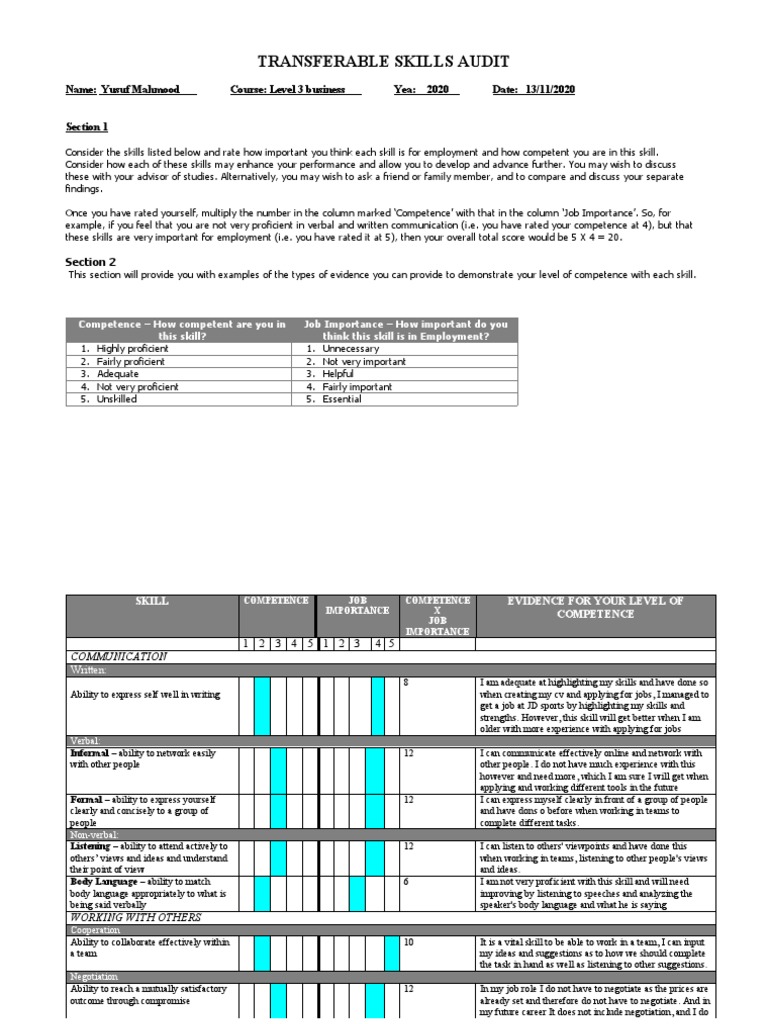 Transferable Skills Audit | PDF | Competence (Human Resources ...