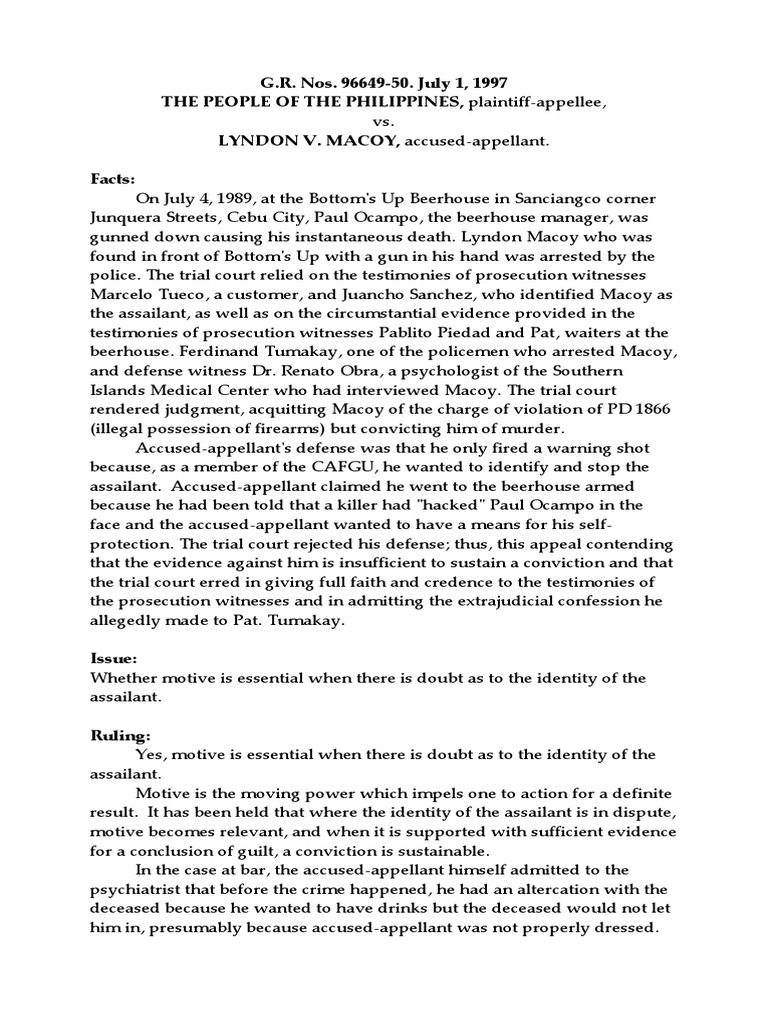 Case No. 5 THE PEOPLE OF THE PHILIPPINES vs. LYNDON V. MACOY PDF | PDF ...