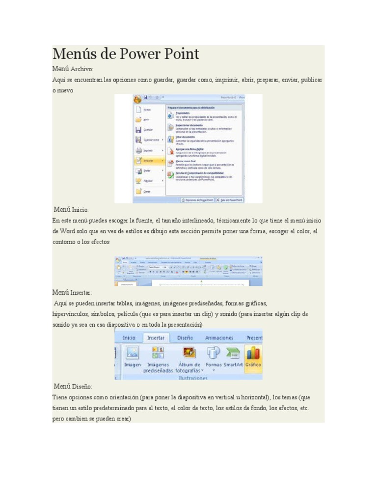 Menus Power Point | PDF | Menú (Computación) | Microsoft PowerPoint