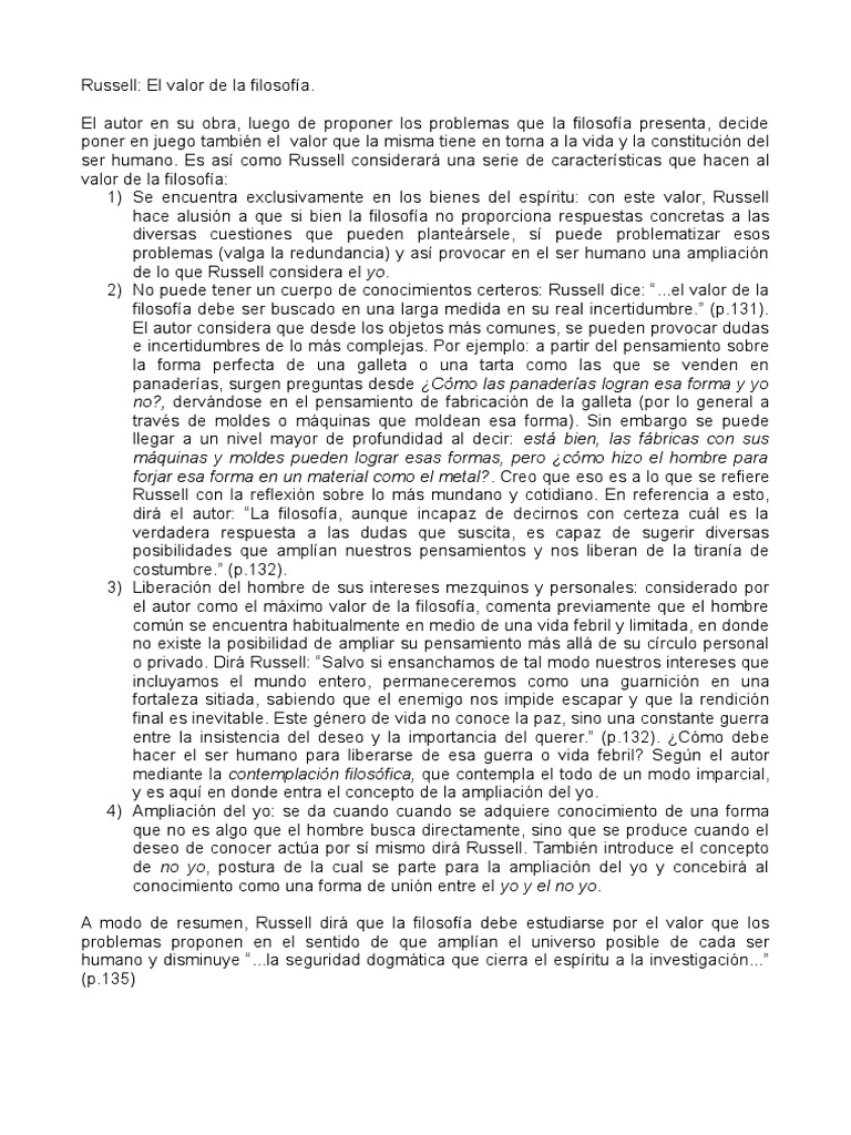 Valor de la filosofía según Russell | PDF | Bertrand Russell | Certeza