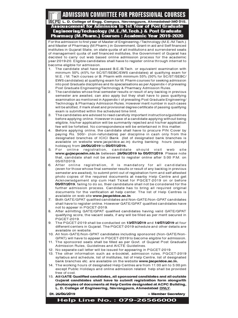 Advt ME 2019 PDF | PDF | Postgraduate Education | University And ...