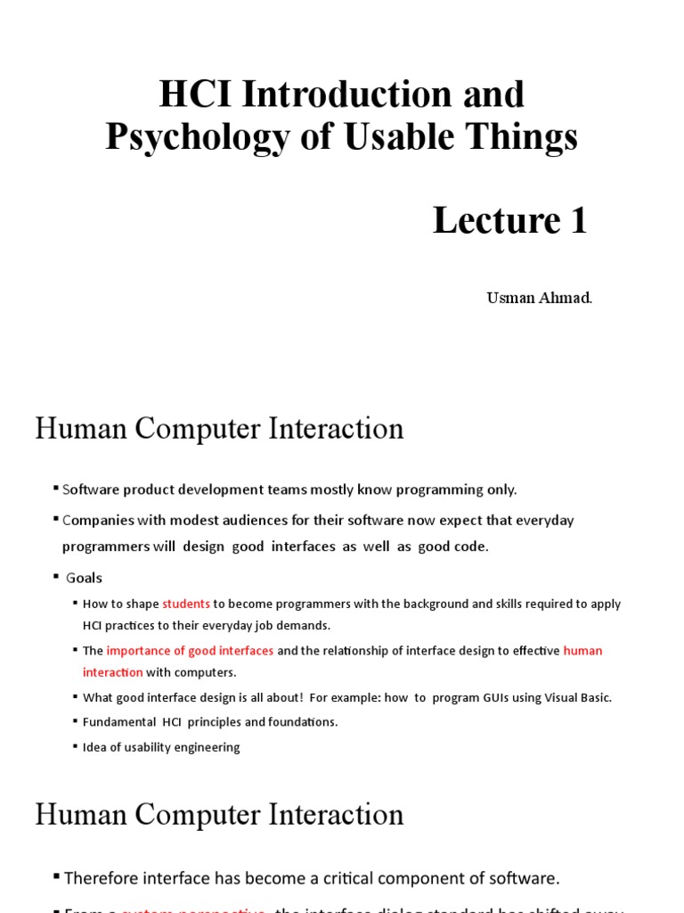 HCI Introduction and Psychology of Usable Things: Usman Ahmad | PDF | Human–Computer Interaction ...