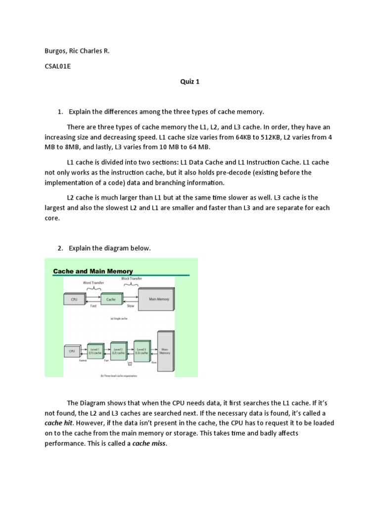 CSA Quiz1 MT Burgos Ric Charles | PDF | Cpu Cache | Computer Data Storage