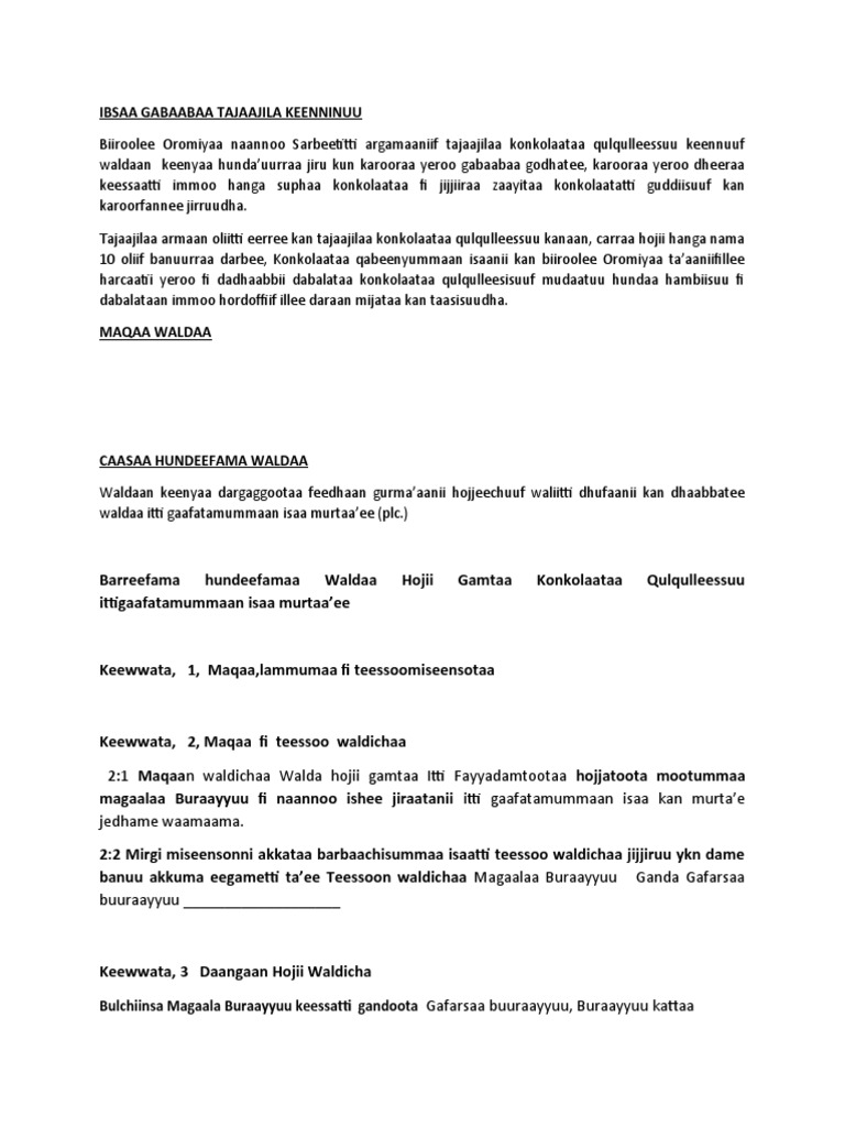 Ibsaa Gabaabaa Tajaajila Keenninuu | PDF