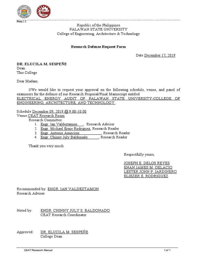 Research Defense Request Form CEAT | PDF | Science & Mathematics