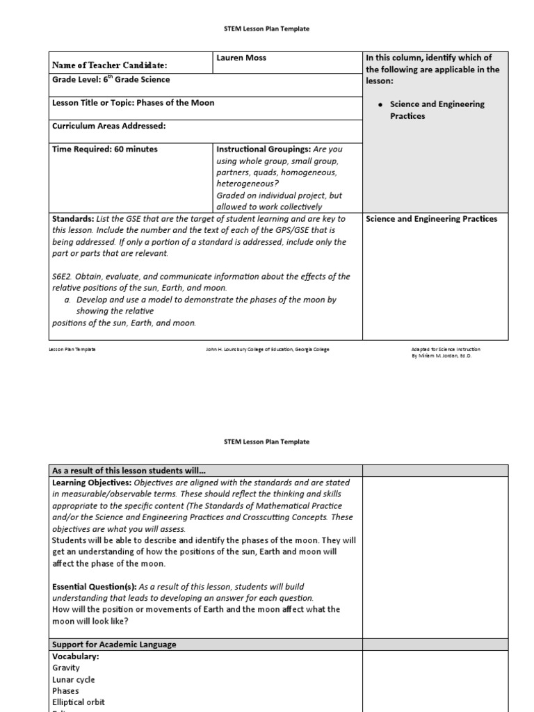 Science and Engineering: STEM Lesson Plan Template | PDF | Lesson Plan ...
