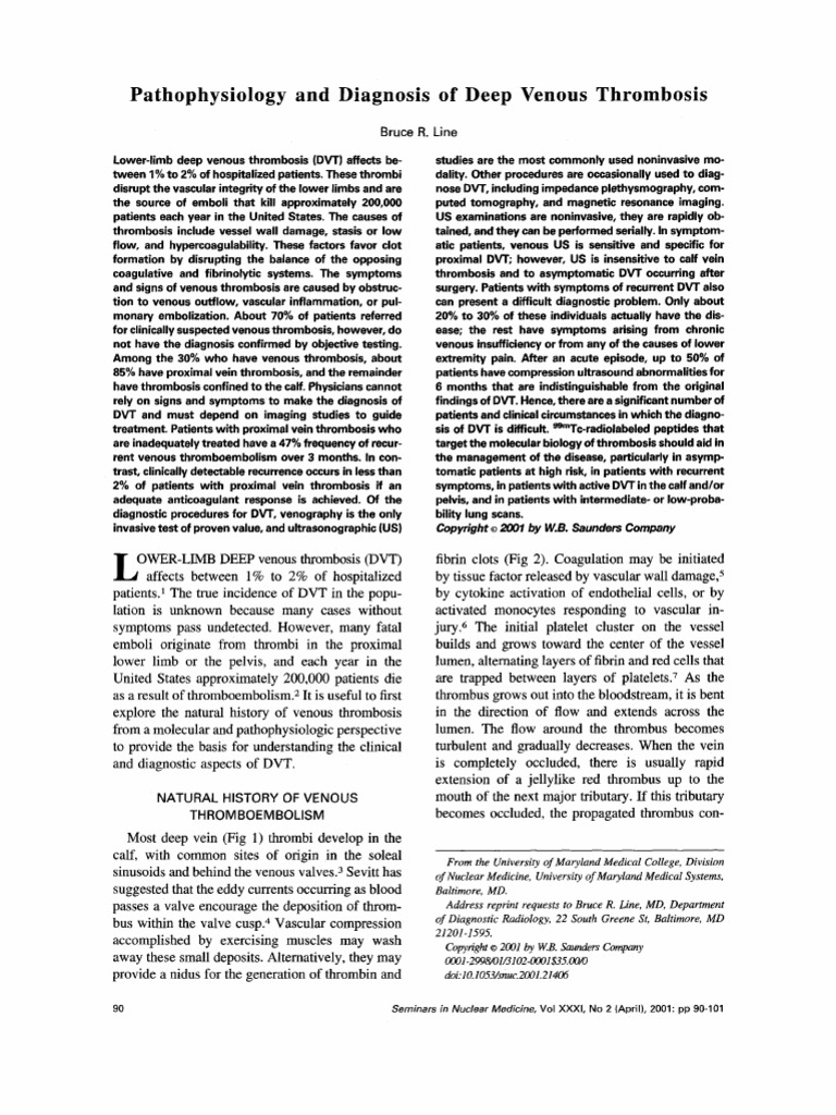 Pathophysiology and Diagnosis of Deep Venous Thrombosis | PDF ...