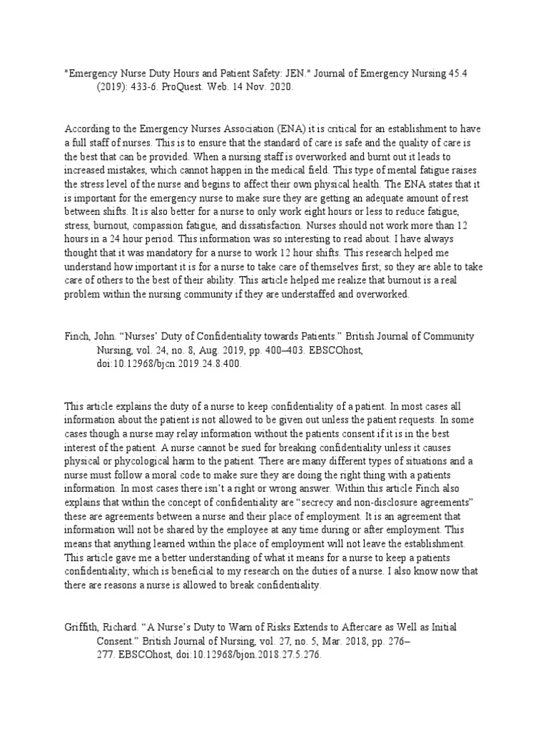 Annotated Bibliography Final Draft | PDF | Nursing | Confidentiality