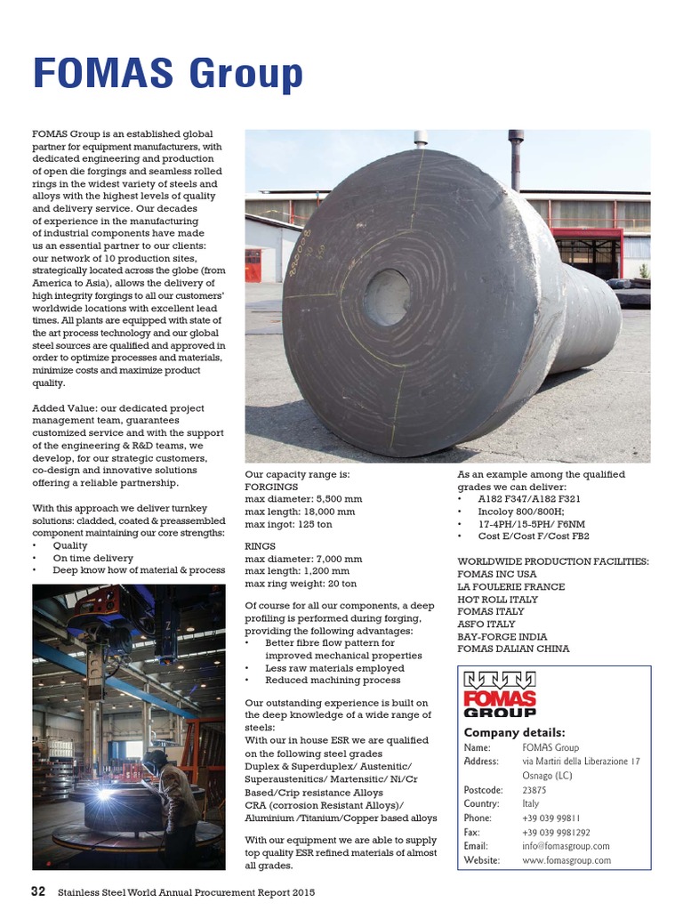 FOMAS Group: Company Details | PDF | Forging | Steel