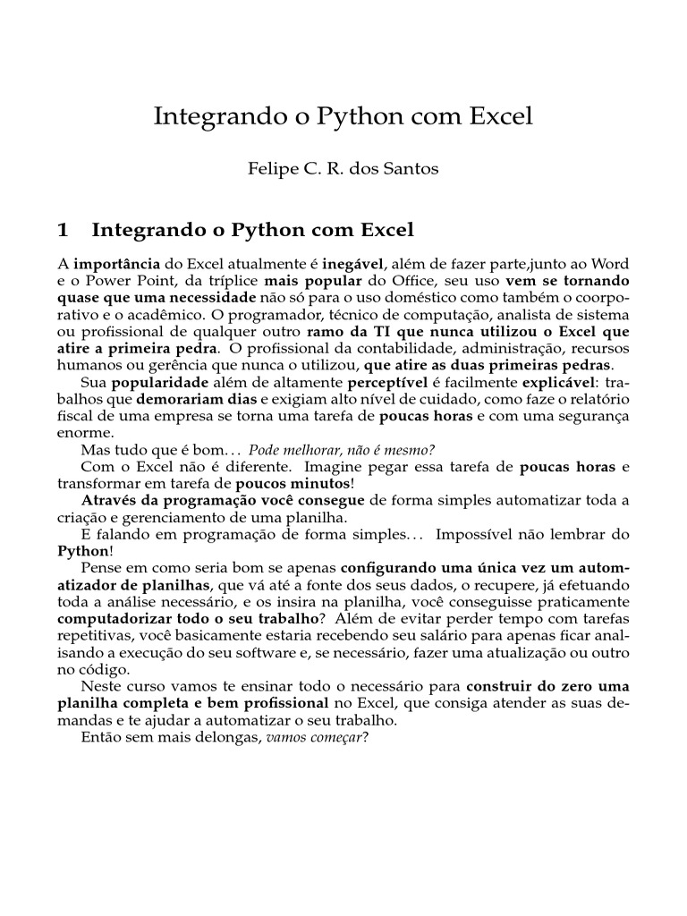 Integrando o Python Com o Excel PDF | PDF | Microsoft Excel | Planilha