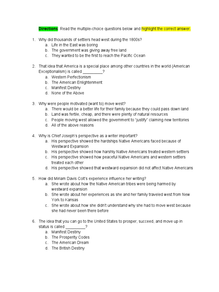 Directions: Read The Multiple-Choice Questions Below and | PDF ...