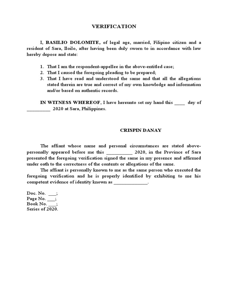 Verification: IN WITNESS WHEREOF, I Have Hereunto Set My Hand This | PDF