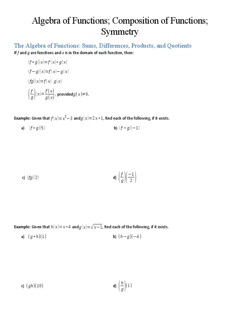 Algebra of Functions Composition Symmetry | PDF | Cartesian Coordinate ...