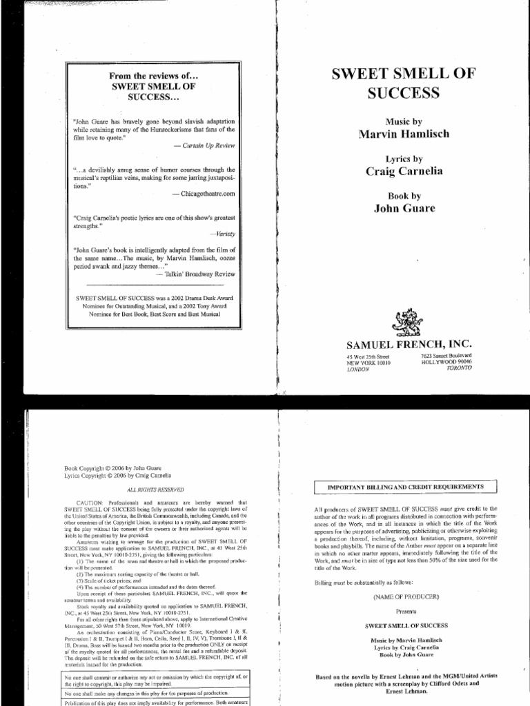 Sweet Smell of Success Libretto (Hamlisch) | PDF