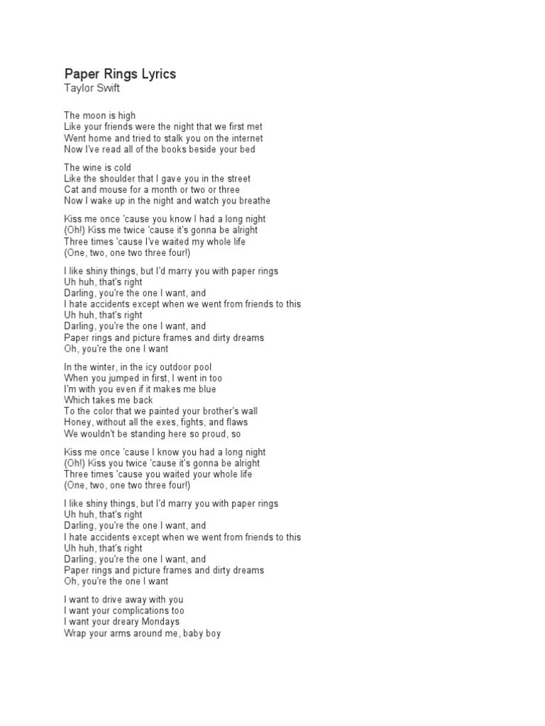 Paper Rings Lyrics | PDF | Art | Poetry