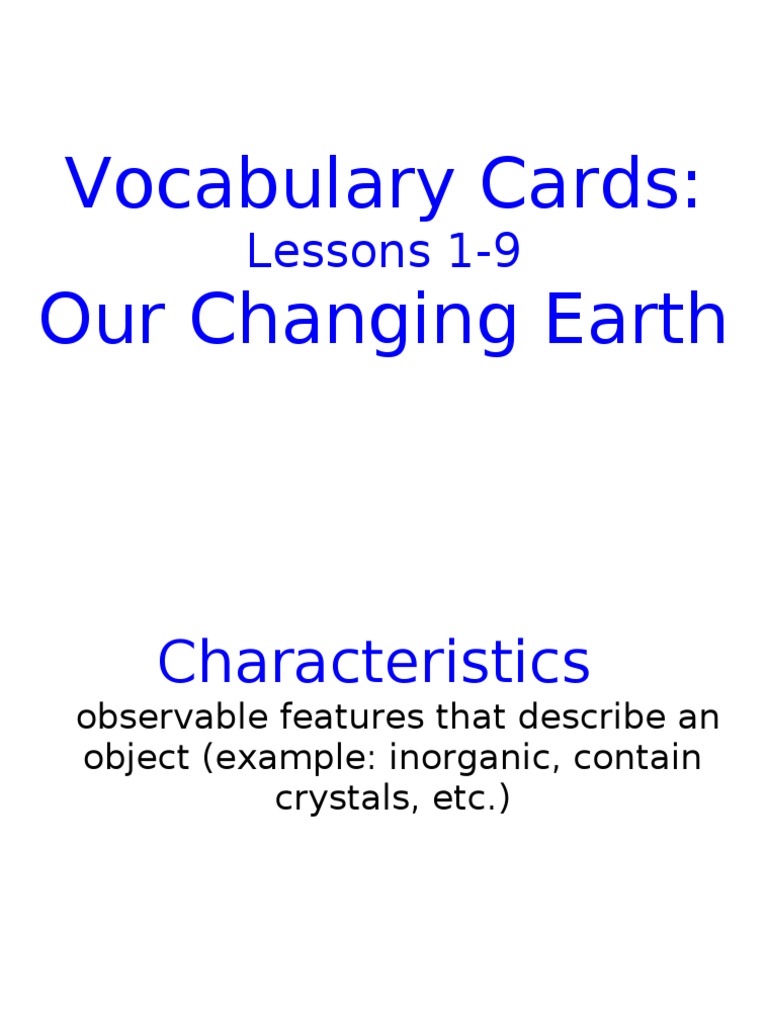 Vocabulary Cards: Our Changing Earth: Lessons 1-9 | PDF | Rock (Geology ...