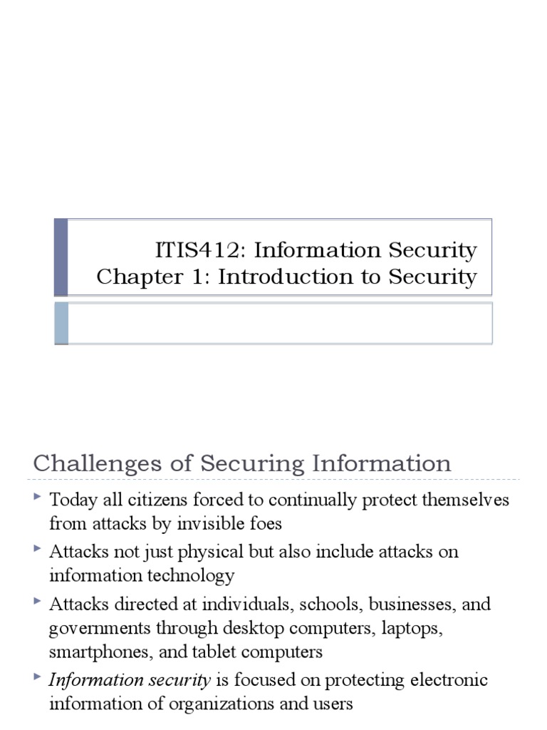 ITIS412: Information Security Chapter 1: Introduction To Security | Download Free PDF | Threat ...