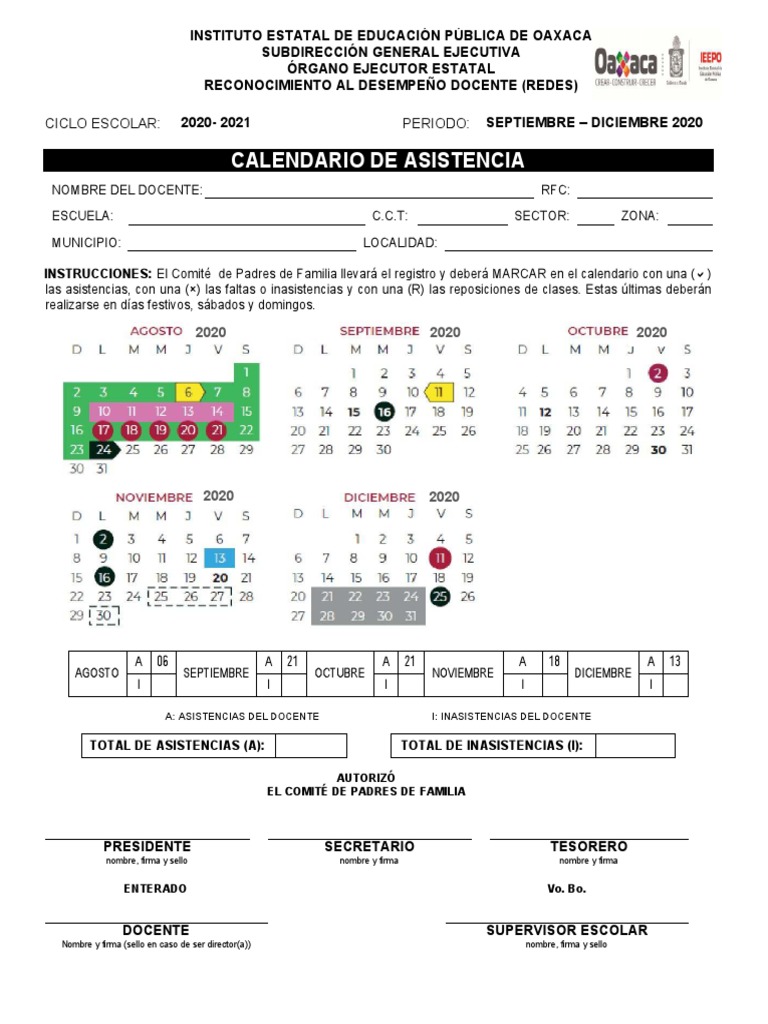 Calendario de Asistencia | PDF | Educación avanzada