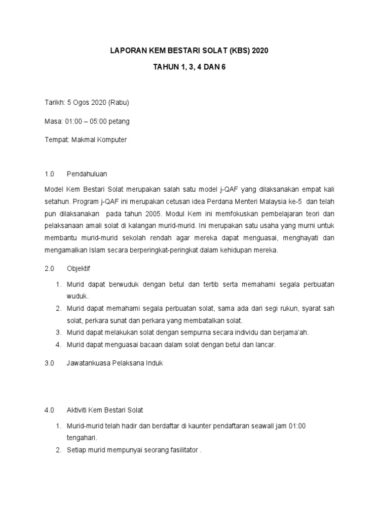 Contoh Laporan Kem Bestari Solat | PDF