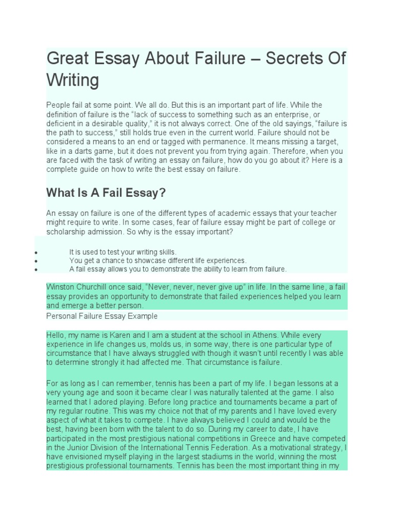 Great Essay About Failure - Secrets of Writing: What Is A Fail Essay ...